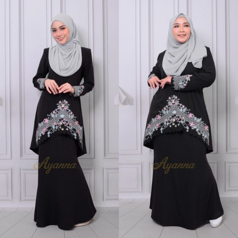 SIZE 36-60 BAJU RAYA 2024 BAJU KURUNG MODEN TEMA BLACK HITAM LACE ...