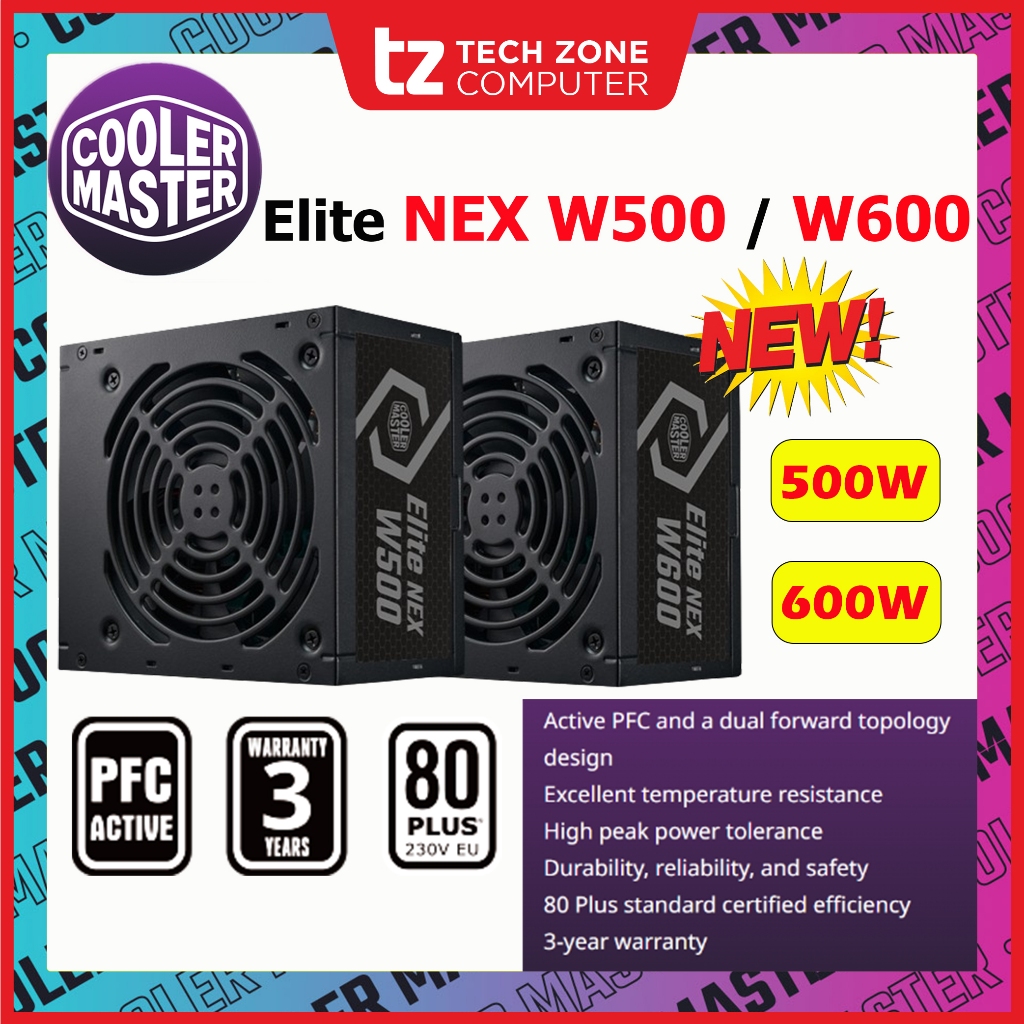 COOLER MASTER ELITE NEX WHITE W500 (500w) / W600 (600W) 80 PLUS 230V POWER SUPPLY | Shopee Malaysia