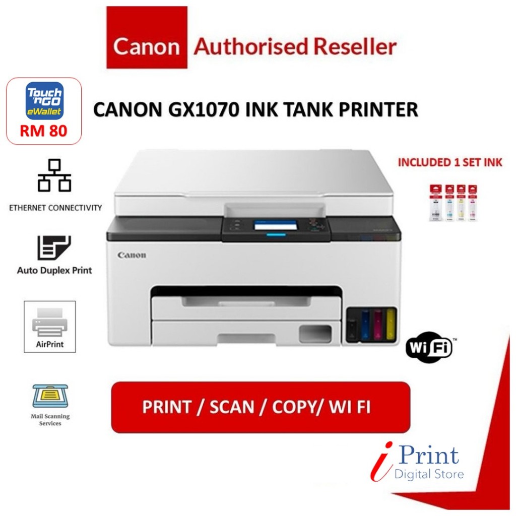 Canon MAXIFY Wireless GX1070 Printer - Print Scan Copy WiFi - GI-75 BK ...