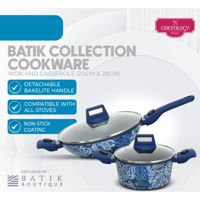 Chefology X Batik Boutique Cookware Set Casserole (20cm) & Wok (28cm ...
