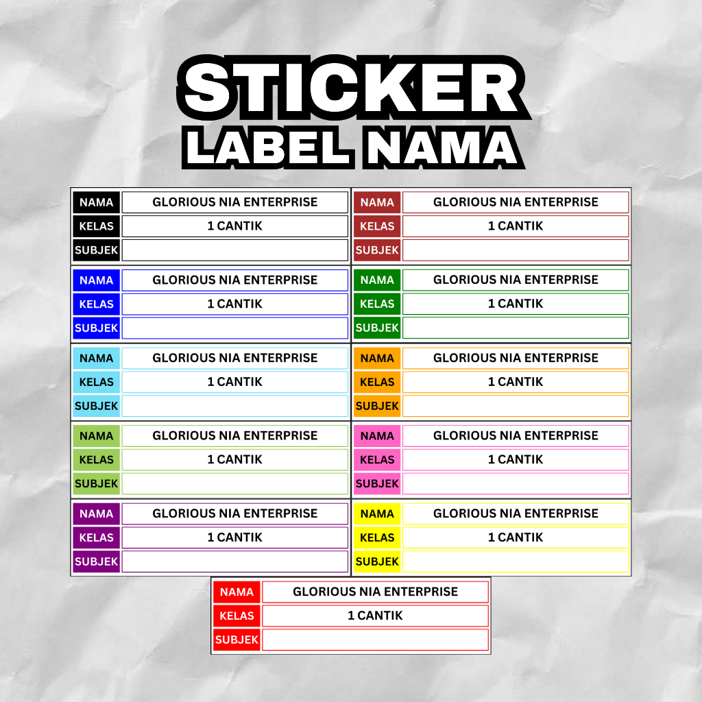 sticker label nama pelajar nama kelas 48pcs 100x25mm (10x2.5cm) white ...
