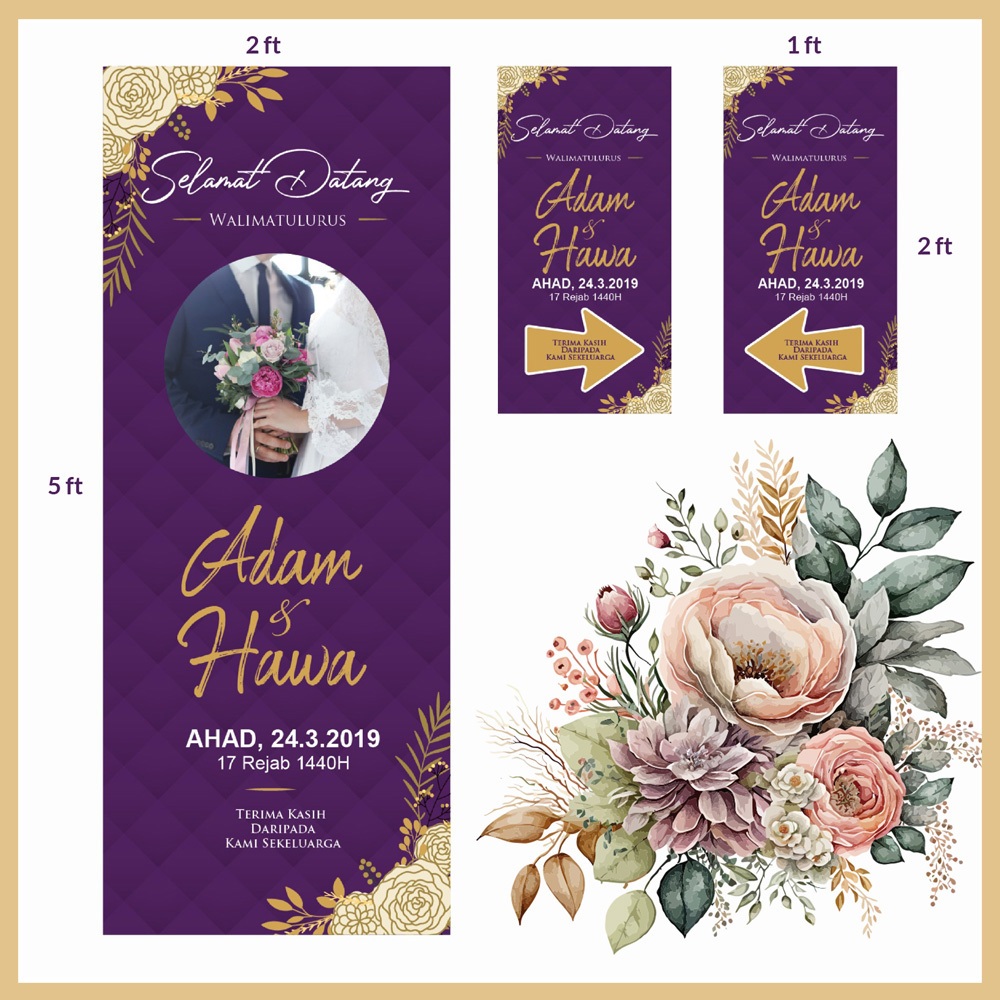 BUNTING KAHWIN dan PENUNJUK ARAH design simple FREE STICKER TQ menarik ...