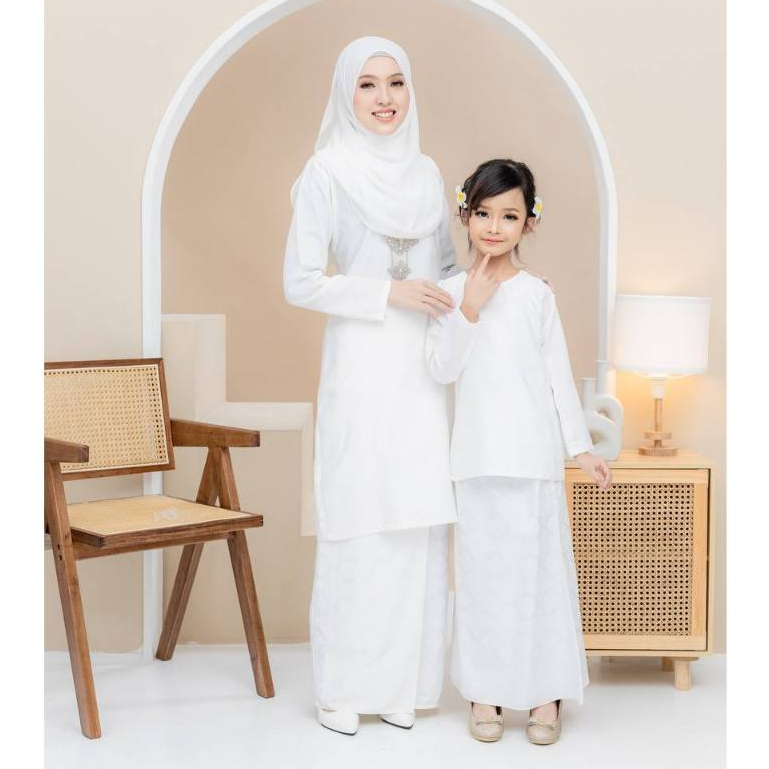Baju Kurung Moden Songket Bunga Tabur Printed 〔 Warna Off White 〕 Set Ibu Dan Anak - OffWhite ...