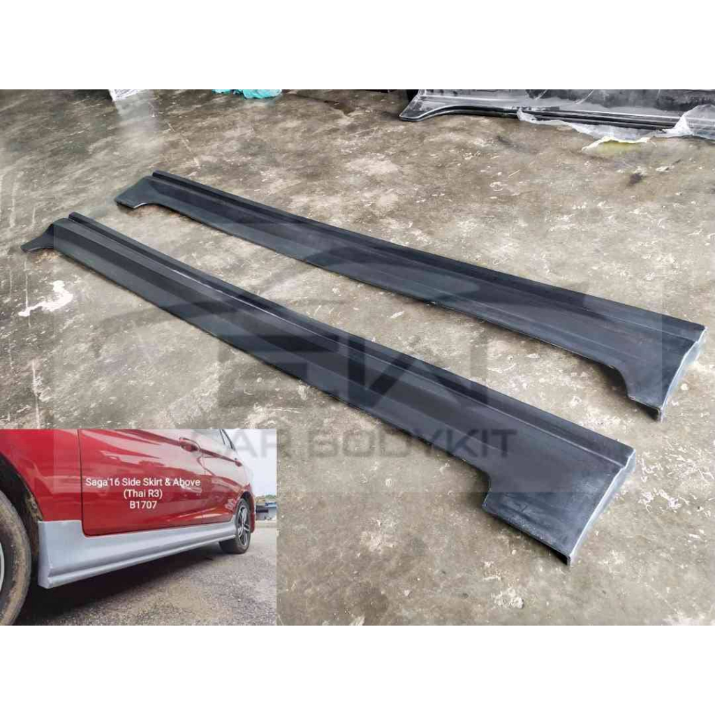 Saga VVt Thai R3 Side Skirt PU & Fiber Bodykit Tepi Skirt Lip Fiber ...