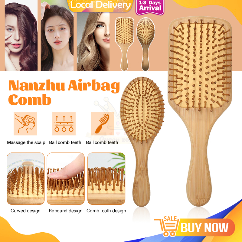 Wooden Bamboo Comb Scalp Massage Hair Growth Sikat Rambut 气垫梳子 Hair ...