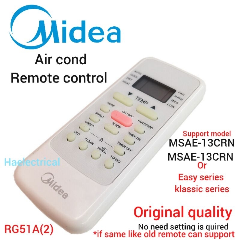 MIDEA air cond remote control MSAE-13CRN (RG51A) | Shopee Malaysia