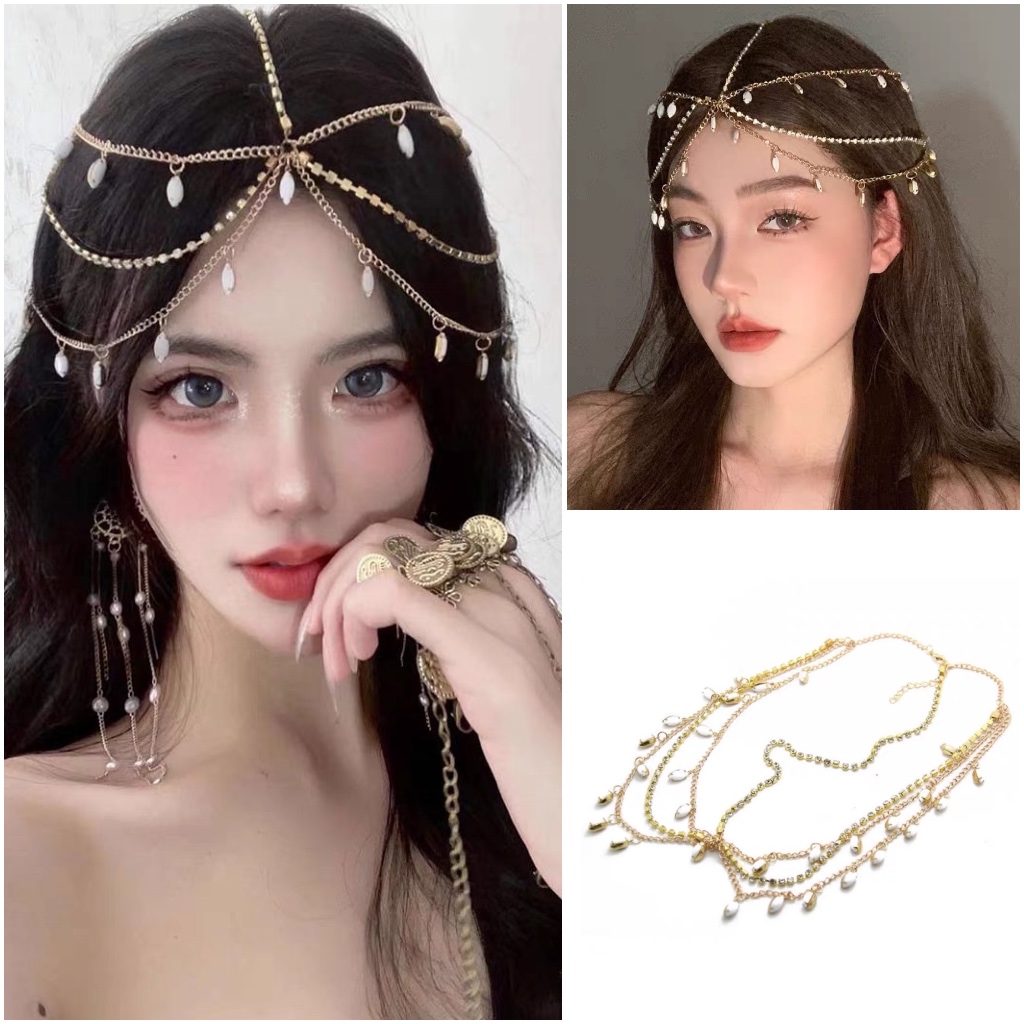 Arabian HeadChain Bollywood Bohemian Crystal Fringed Forehead Chain ...