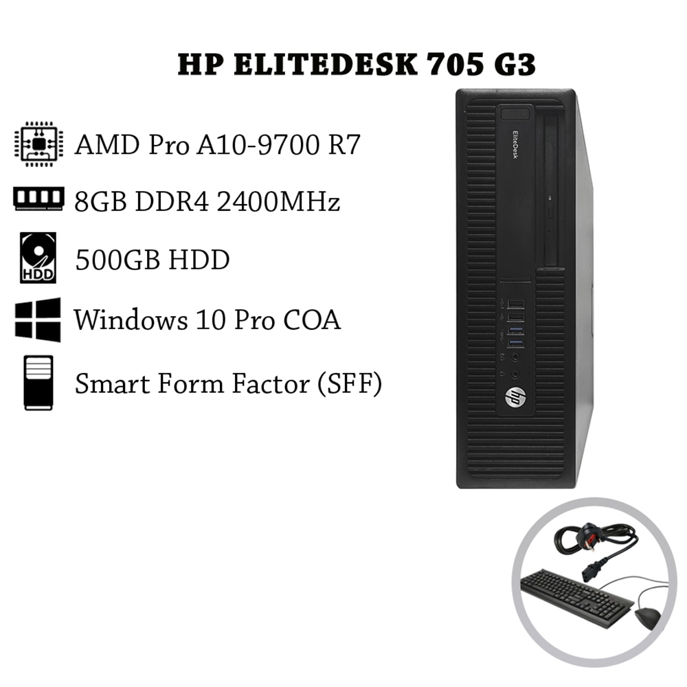 HP Elitedesk 705 G3 SFF AMD Pro A10-9700 8GB DDR4 RAM 500GB HDD Win 10 Pro Desktop (Refurbished ...