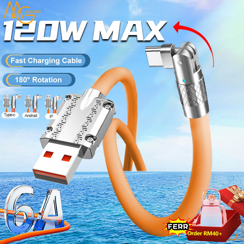 120W 6A Fast Charger Cable Type C Liquid Silicone Cable Micro USB Fast ...