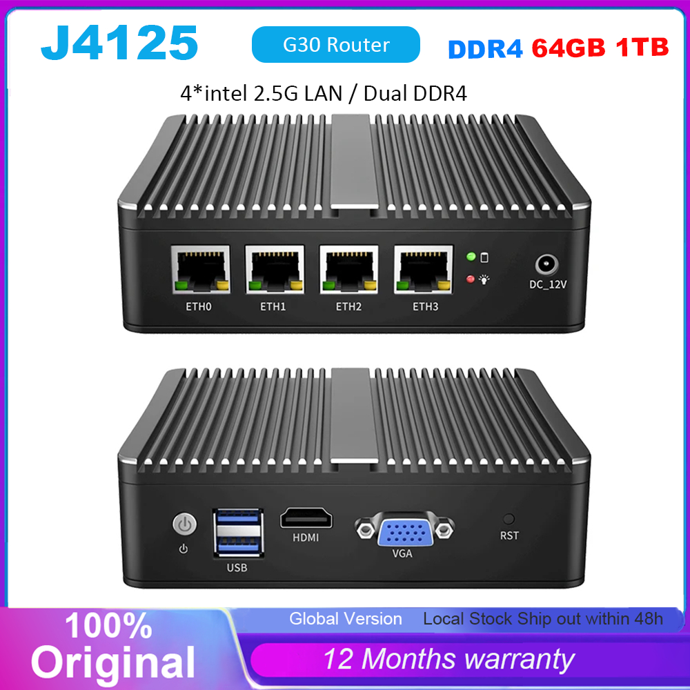 G30 Fanless Firewall Router Mini PC Celeron J4125 WiFi Pfsense Soft ...