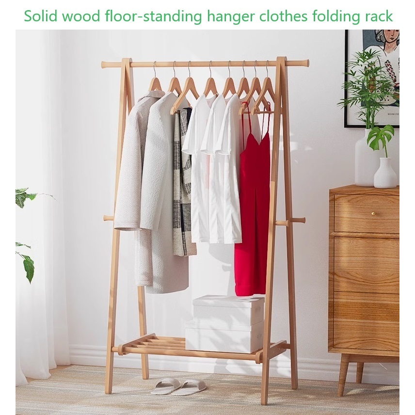 Solid Wood Clothes Hanger Rack, Wooden DIY Portable Clothes Shelves ...