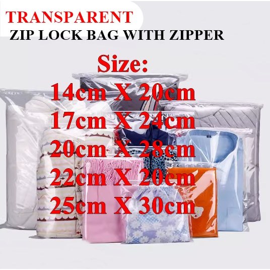 TRANSPARENT PLASTIC BAG ZIP LOCK BAG WITH ZIPPER,100pc | Shopee Malaysia
