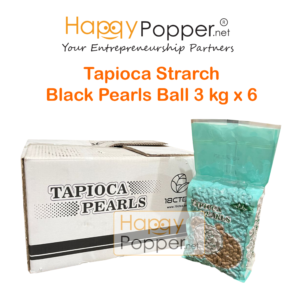 Happypopper Black Pearl (1Box 6Pack)Bubble Tea Boba Tapioca Starch Balls Ball 3 kg 3kg Thailand ...