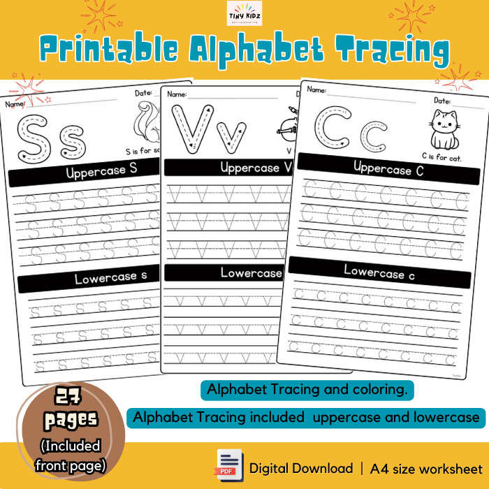 W002- PDF Digital Printable Alphabet Tracing Letter Tracing ABC ...