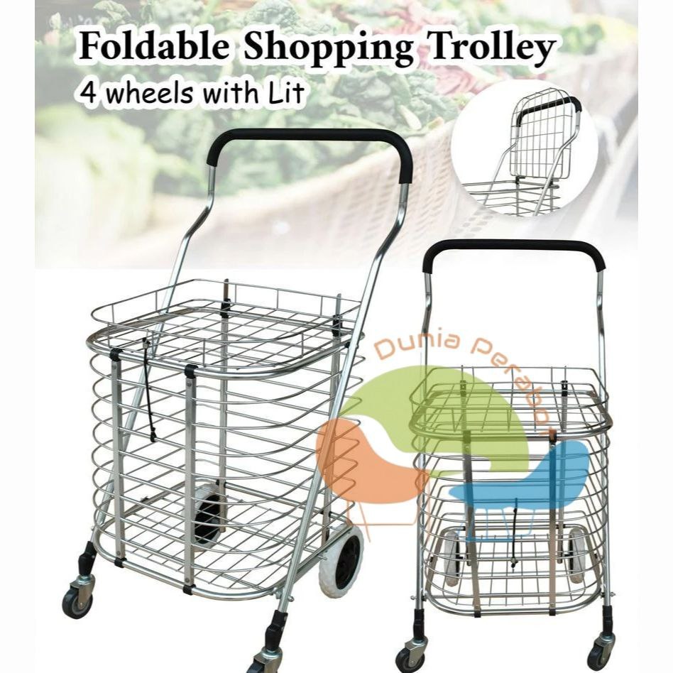 Troli Pasar Boleh Lipat Aluminium 4 Roda/ Troli Beli-belah Boleh ...