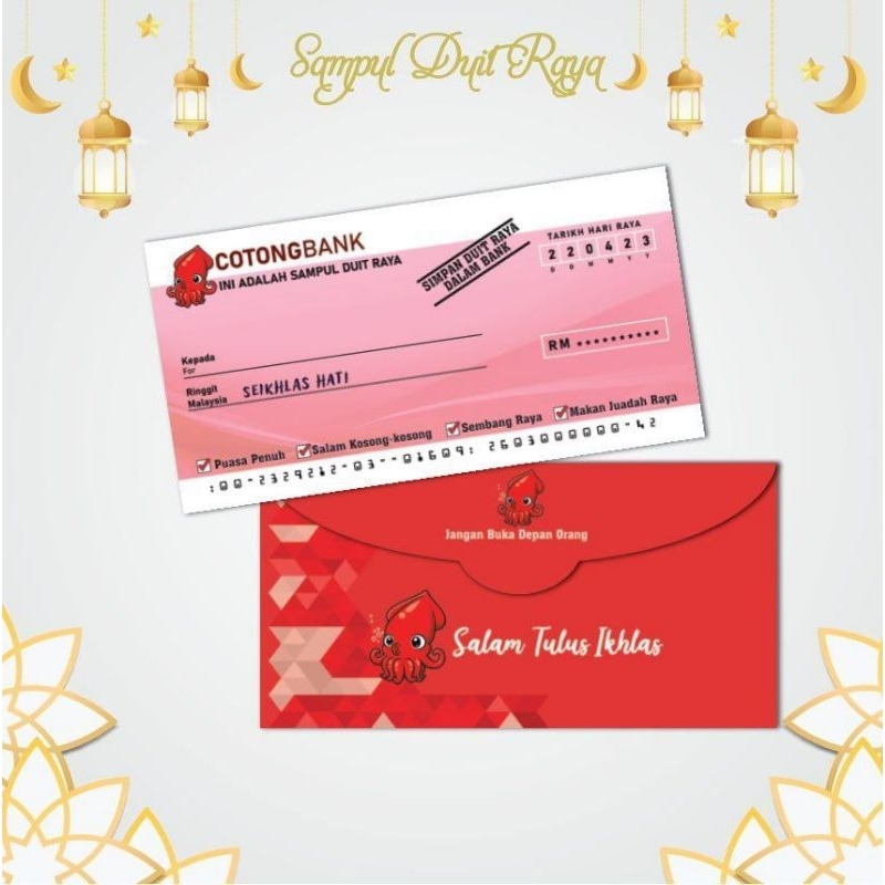 🆕 Sampul Duit Raya Edisi Cek Bank Hari Raya perayaan Festival (minimum ...