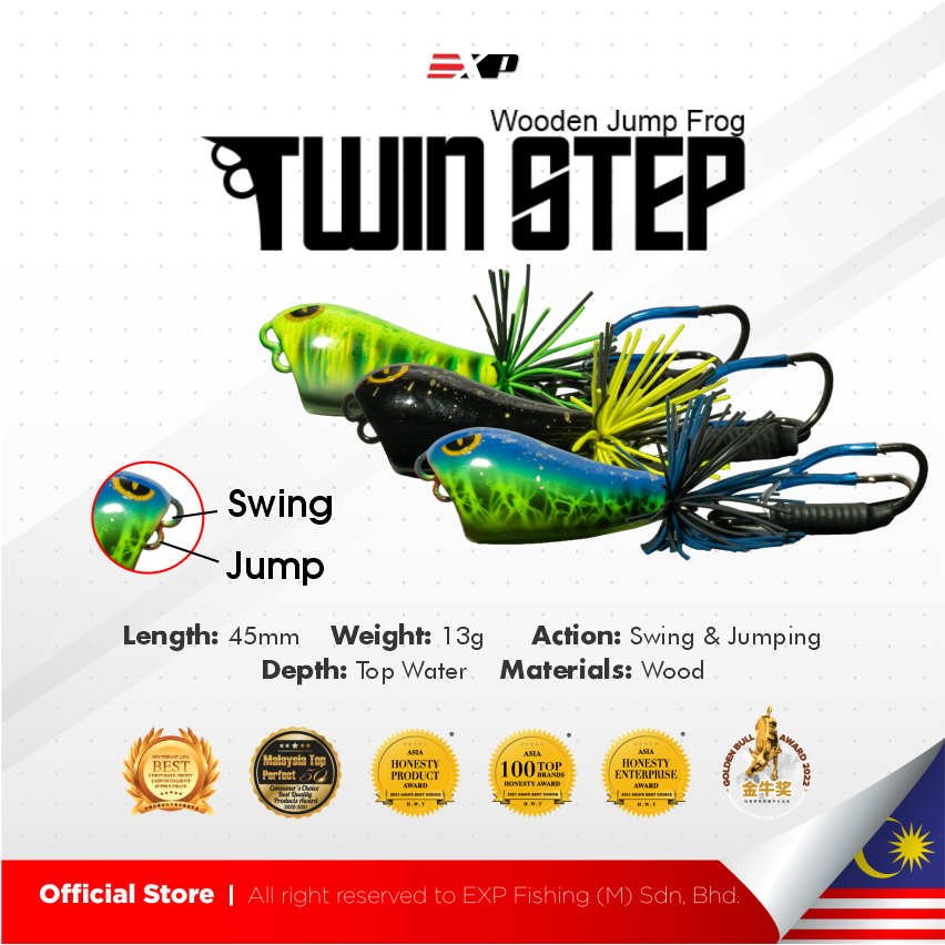 EXP TWIN STEP Jump Frog Wooden Frog Snakehead Fishing Lure Expert for ...