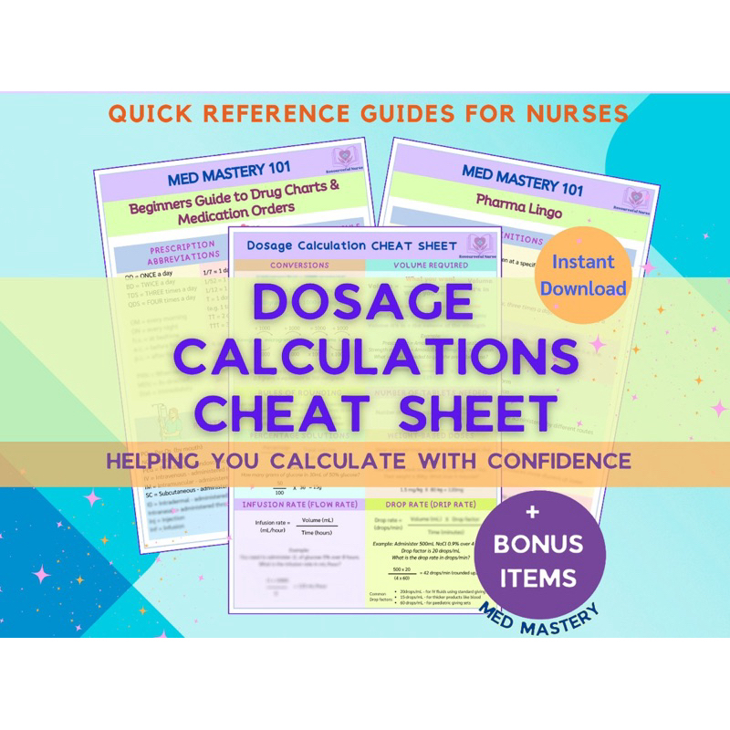 Medication Dosage Calculations Cheat Sheet | Drug Calculation Formulas ... Medication Dosage Calculations Cheat Sheet | Drug Calculation Formulas ...