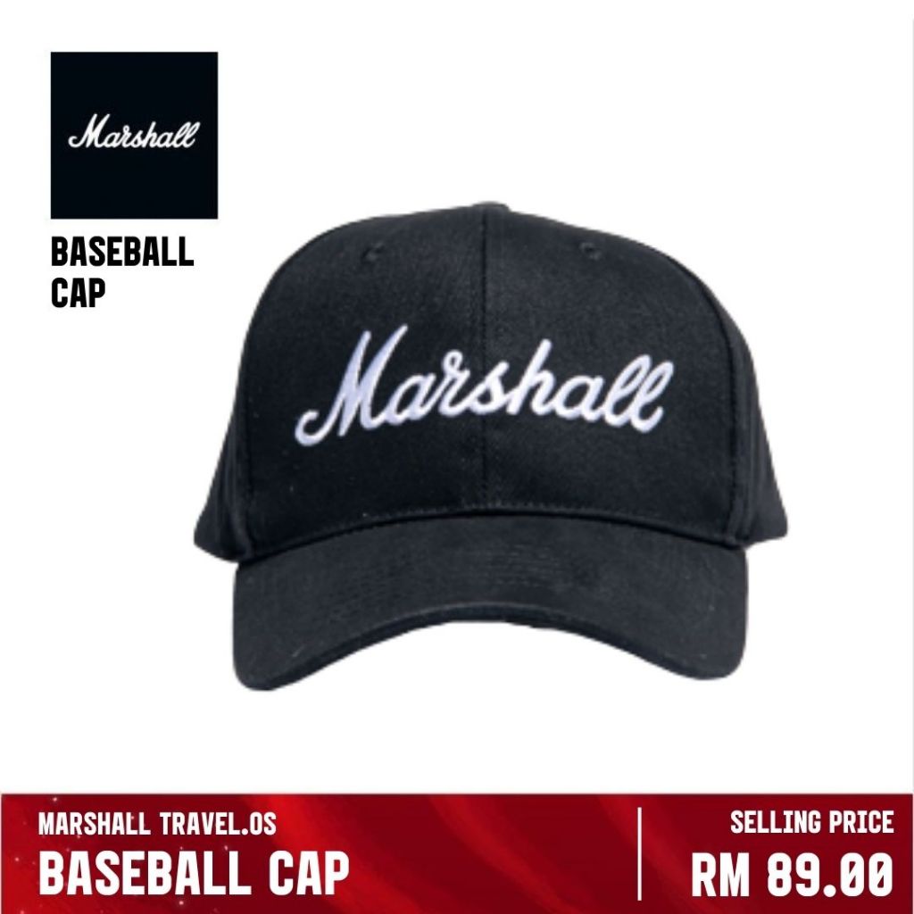Marshall Unisex Simple Baseball Tour Cap - Black With White Logo ...