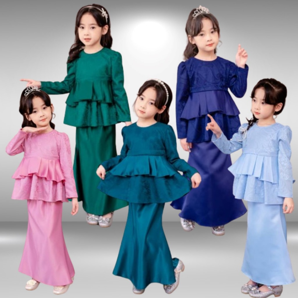 Baju Kurung Peplum Budak 1-12Y RAYA 2025 Emerald Green / Teal Blue ...