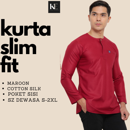 Alhambra Kurta Slim Fit Teluk Belanga Maroon Lengan Panjang Kurta Raya ...