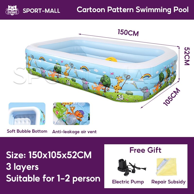 SPORT Kolam Mandi Budak 3 Rings Inflatable Swimming Pool For Kids ...