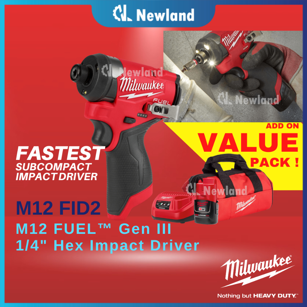 Milwaukee M12 FUEL™ Gen III 1/4" Hex Impact Driver (169.5 Nm) / M12 ...