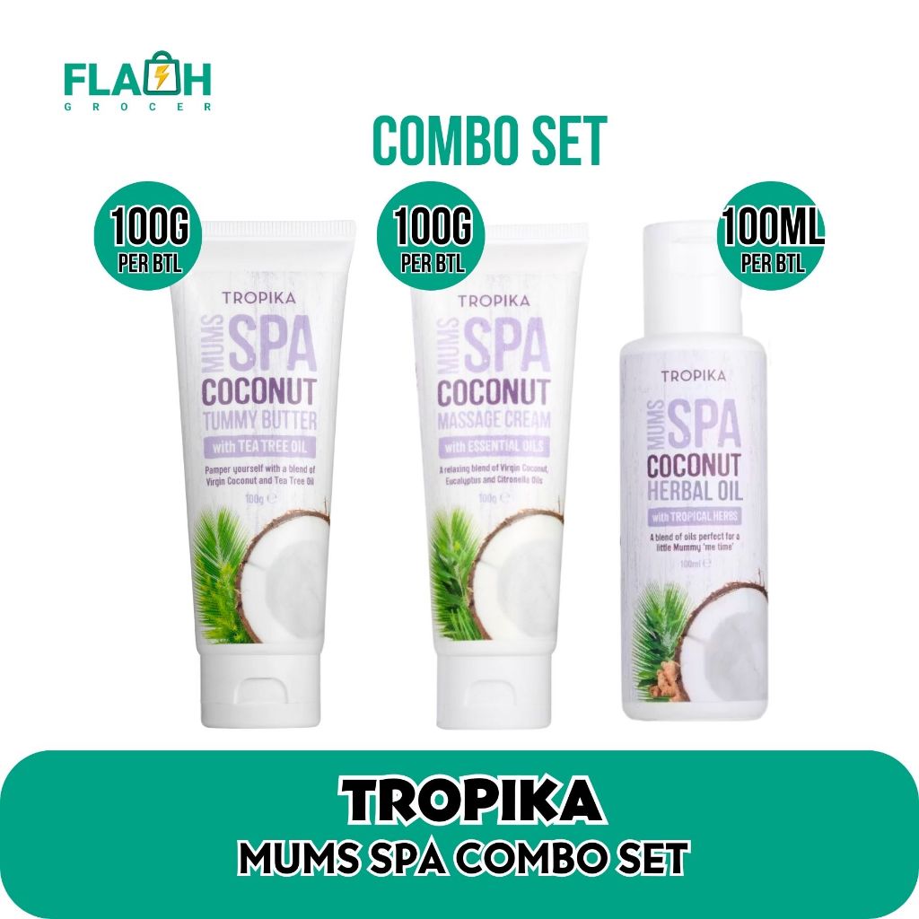 TROPIKA MUM SPA Coconut Combo Set [Tummy Butter, Massage Cream, Herbal ...