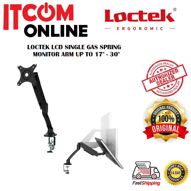 LOCTEK LCD SINGLE GAS SPRING MONITOR ARM UP TO 17" - 30" DESKMOUNT ...