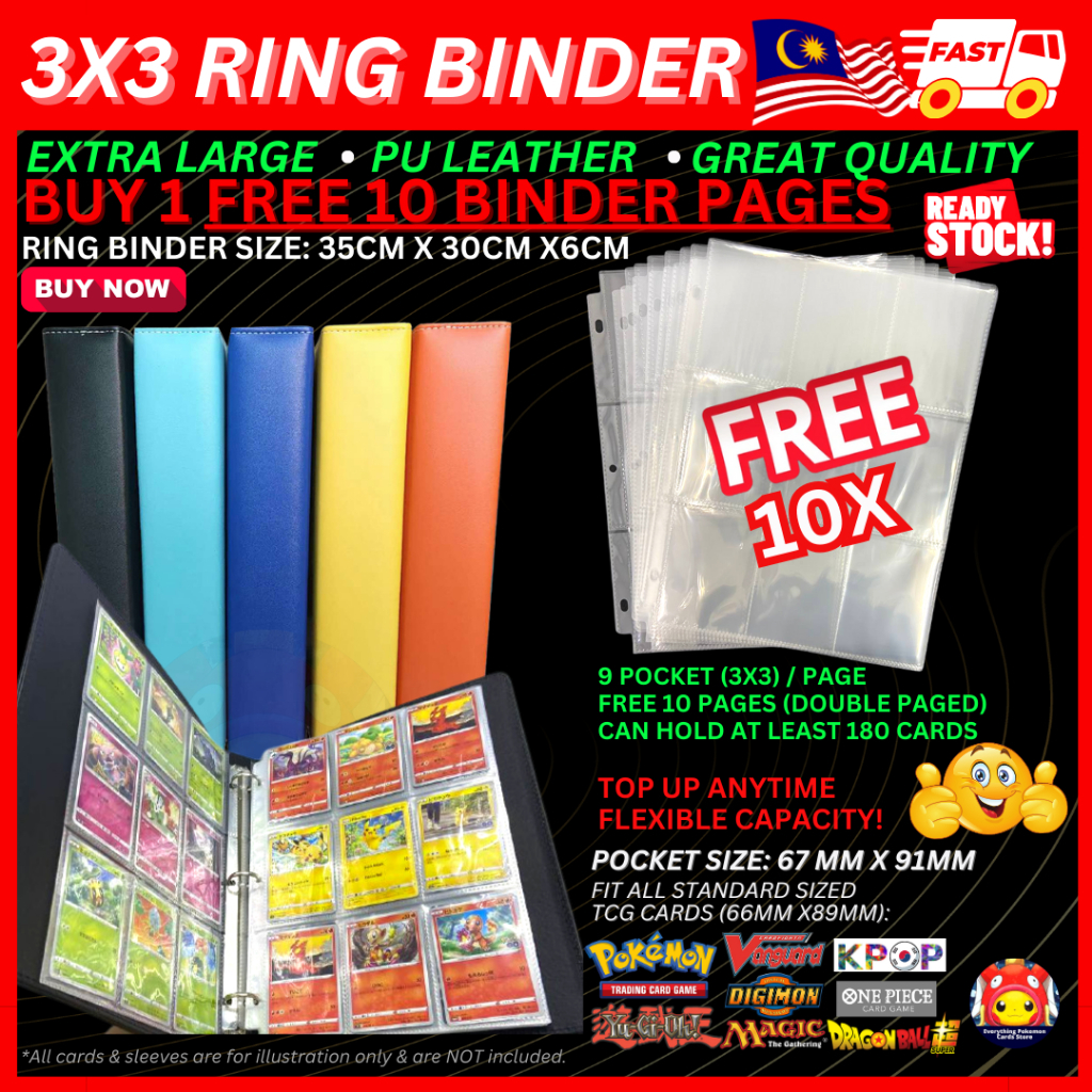 [JIMAT] Ring Binder TCG Card Album Card Folder 3x3 Card Binder Leather ...