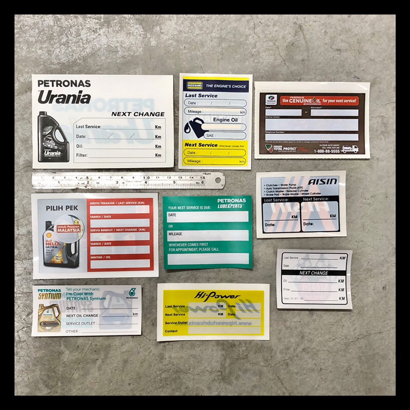 MILEAGE STICKER CASTROL PETRONAS URANIA SYNTIUM DUCKHAMS KIXX STOPOIL ...