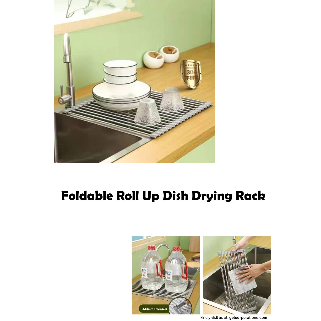 Home Ideas Elite Large Roll-Up Foldable Dish Drying Rack Stainless ...