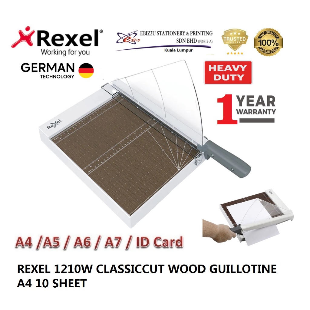 REXEL 1210W CLASSICCUT WOOD GUILLOTINE A4 10 SHEET Paper Cutter, Paper ...