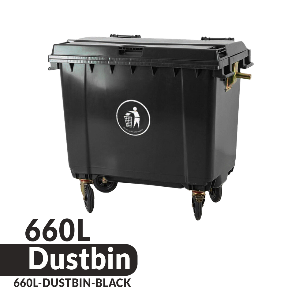 660L Tong Sampah Besar Hijau Bertutup Beroda Outdoor Dustbin with Wheel ...