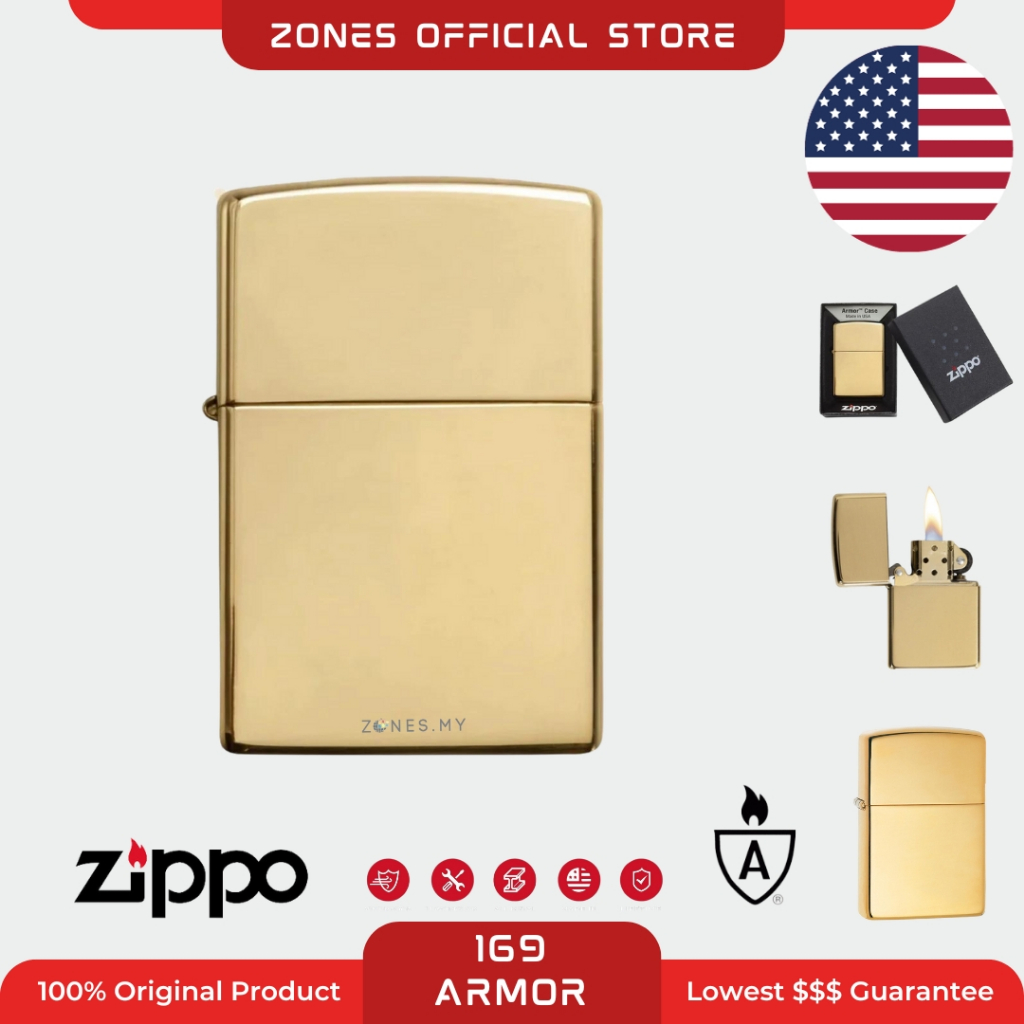 🇺🇸 ZIPPO 169 Armor® High Polish Brass Windproof Lighter | 168 Brushed ...