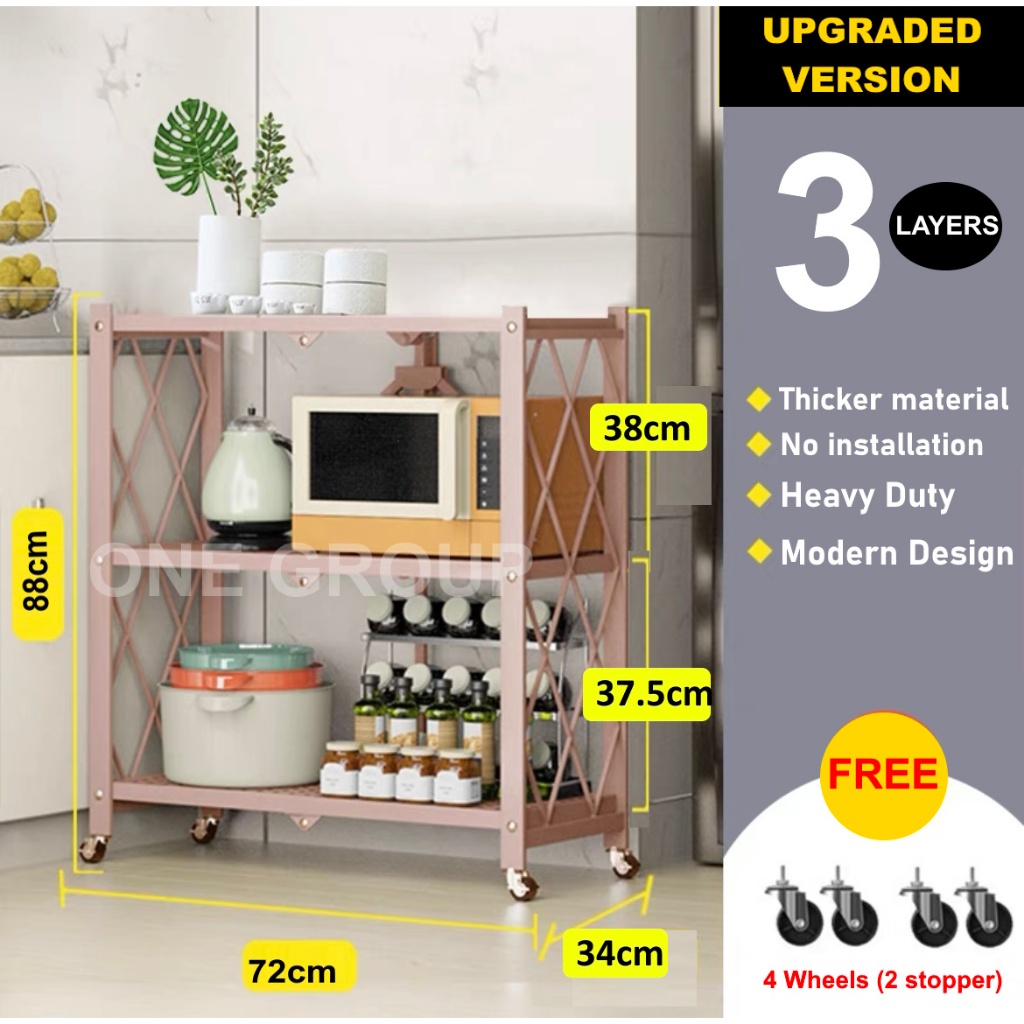 UPGRADED Foldable and movable shelves/stainless steel rack (no ...
