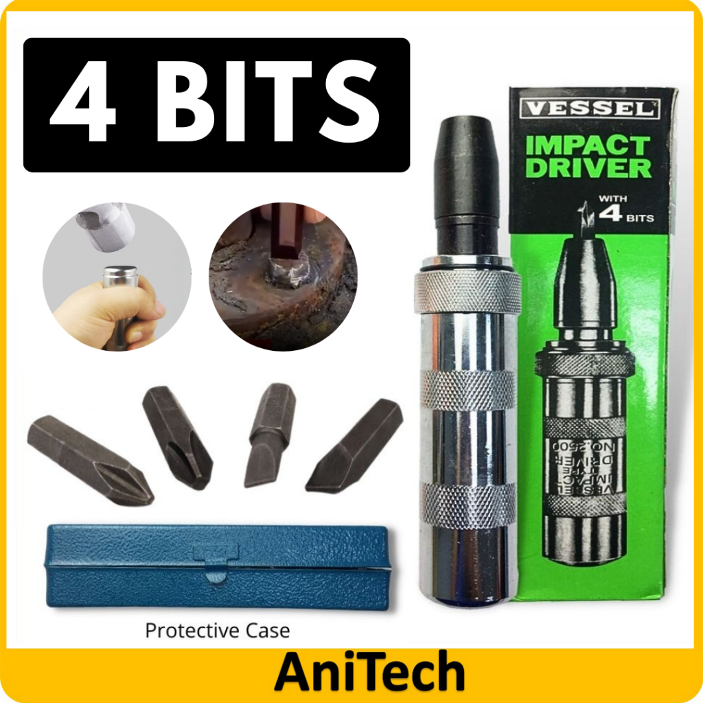 2500 VESSEL Impact Driver Set Heavy Duty With Bits Push Open Rust Stuck ...