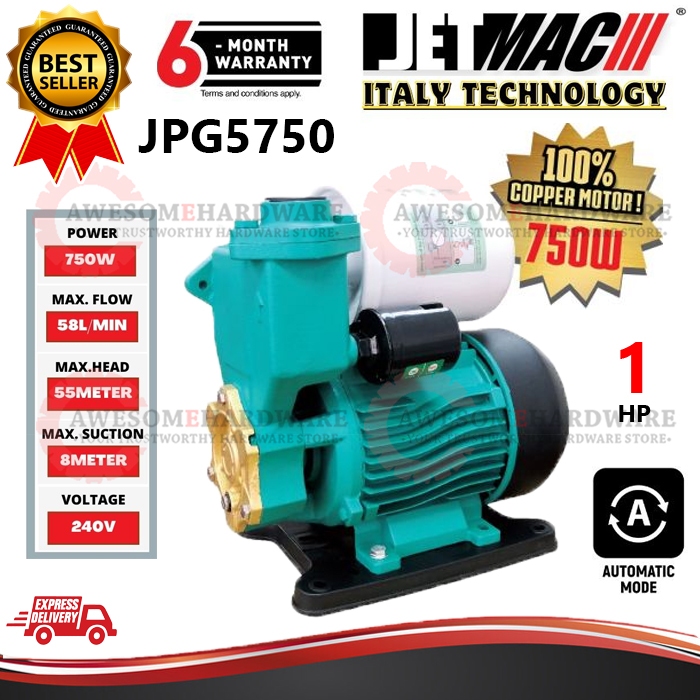 JETMAC JPG5750 1HP 750W HIGH POWER AUTOMATIC WATER BOOSTER PUMP FOR ...
