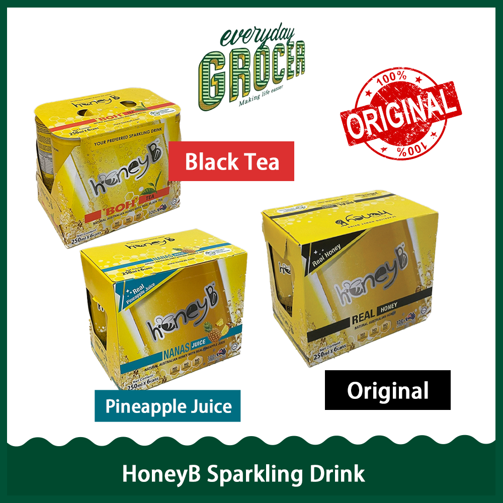 HoneyB Sparkling Honey Drink (6x250ml) - [REAL HONEY] [BLACK TEA ...