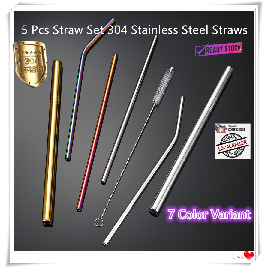5 Pcs Straw Set 304 Stainless Steel Straws Drinking Straws Straight ...