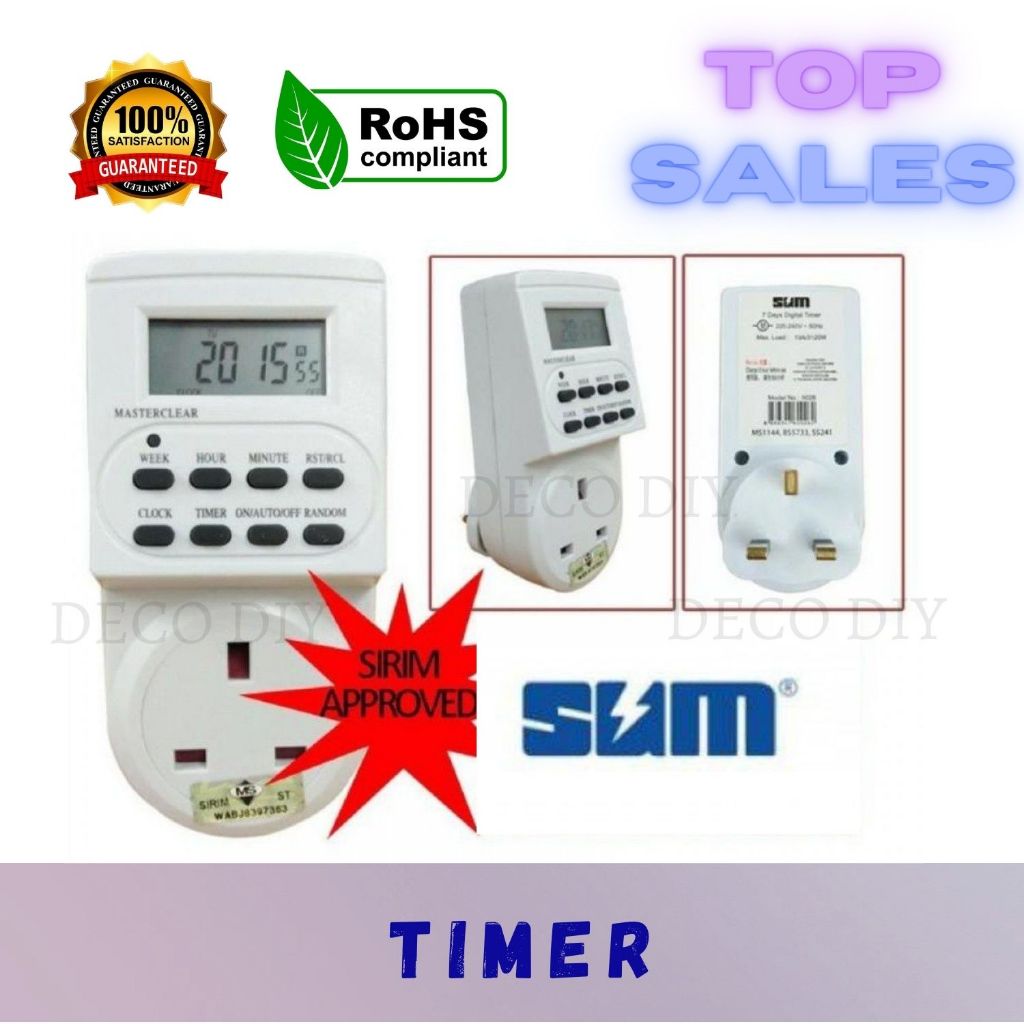 Original Sum 13a Digital Timer Plug Socket 0026 Back Up Battery Shopee Malaysia