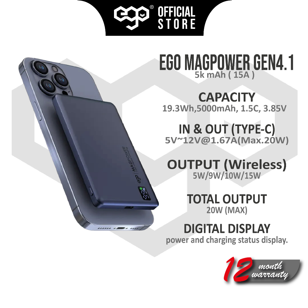 Ego MAGPOWER Gen.4.1 5000mAh Magsafe Powerbank With 15A Magnetic ...