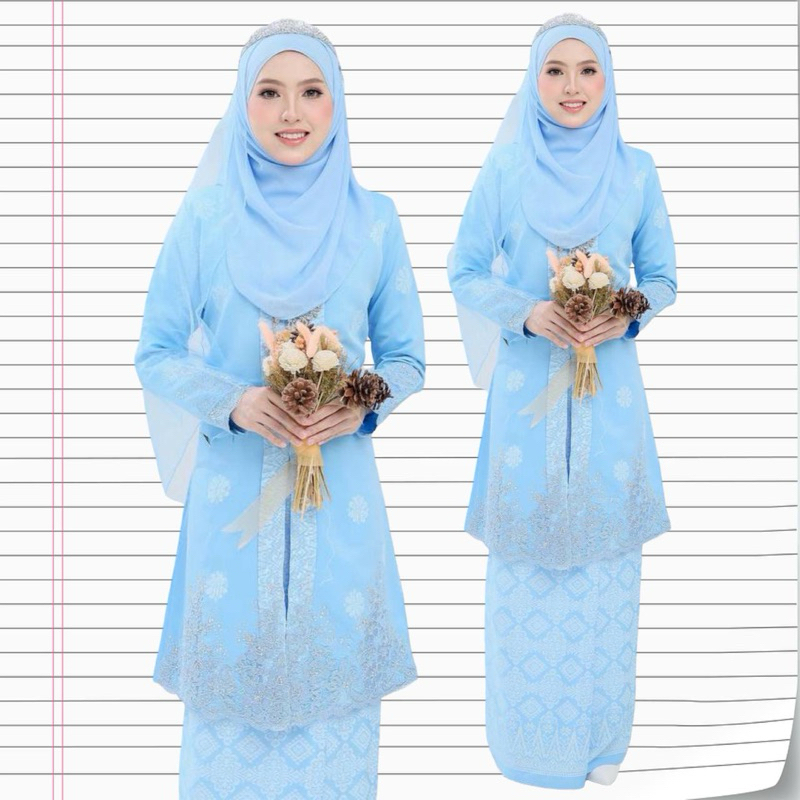 Kebaya Lace Songket Printed . Baju Raya 2024 . Kebarung Labuh Plus Size ...