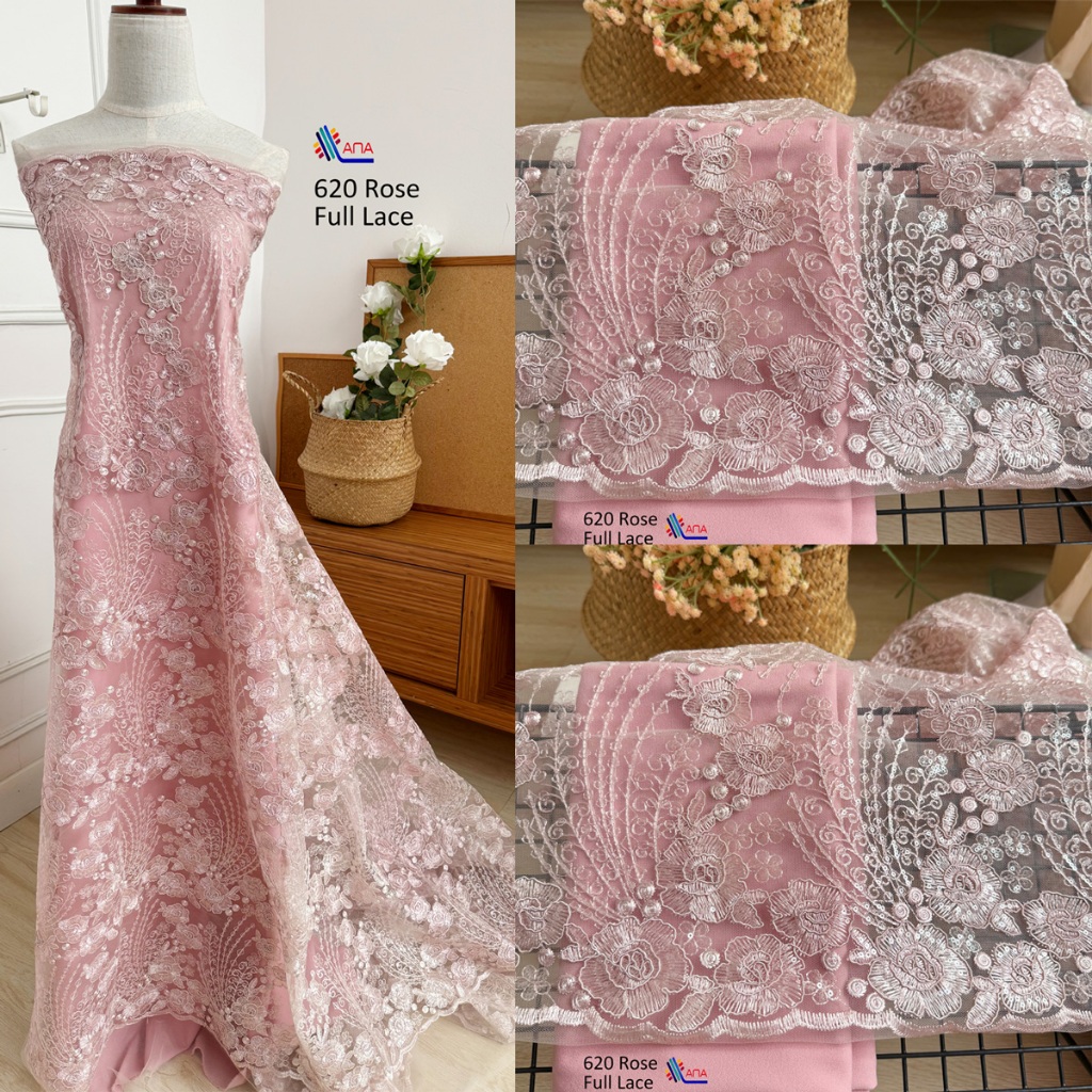 【FREE Kain Pasang】Full Lace Luxury Embroidered French Fabric 3D Bridal ...
