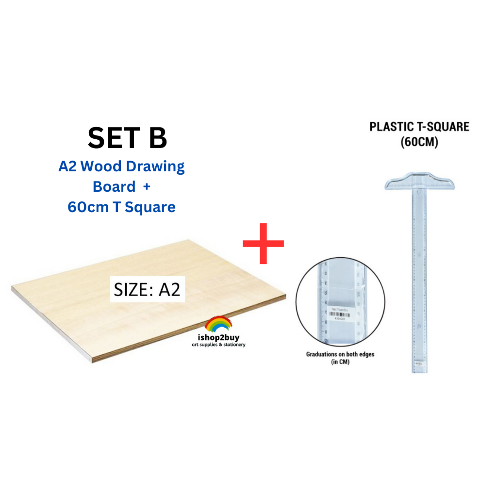 A2 Wood Drawing Board A3 Drawing Board T Ruler 60cm Slot Hole T Square ...