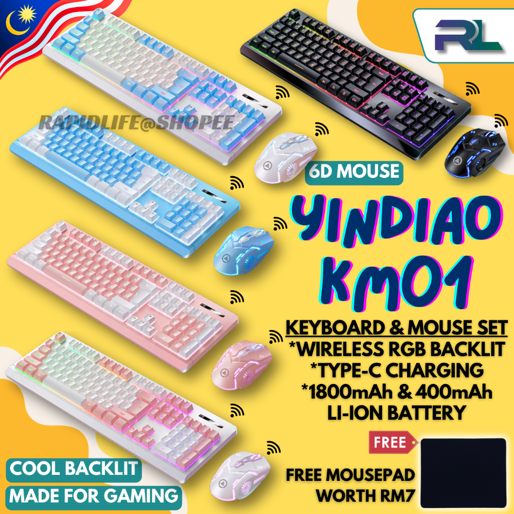 【𝗪𝗜𝗥𝗘𝗟𝗘𝗦𝗦 𝗚𝗔𝗠𝗜𝗡𝗚 𝗕𝗔𝗖𝗞𝗟𝗜𝗧】KM01 RGB RECHARGEABLE TYPE-C MECHANICAL FEEL ...