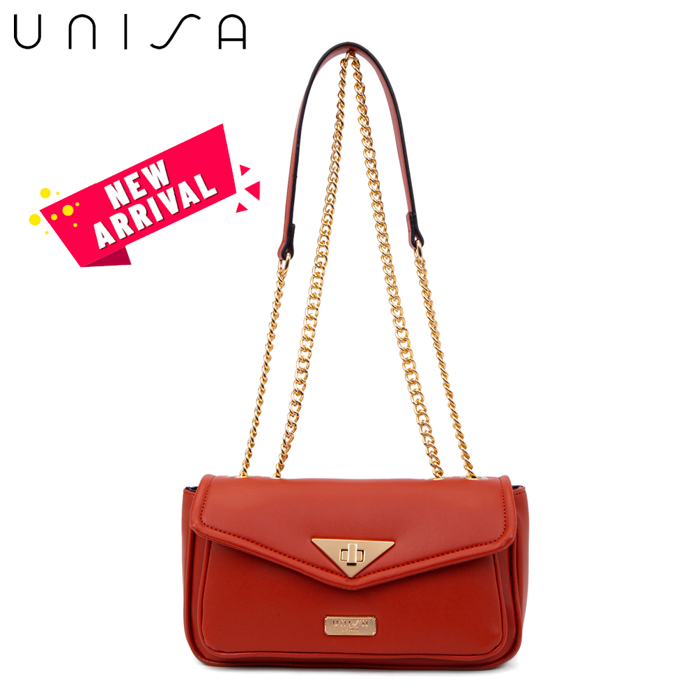 UNISA Faux Leather Sling Bag With Metal Chain | Shopee Malaysia