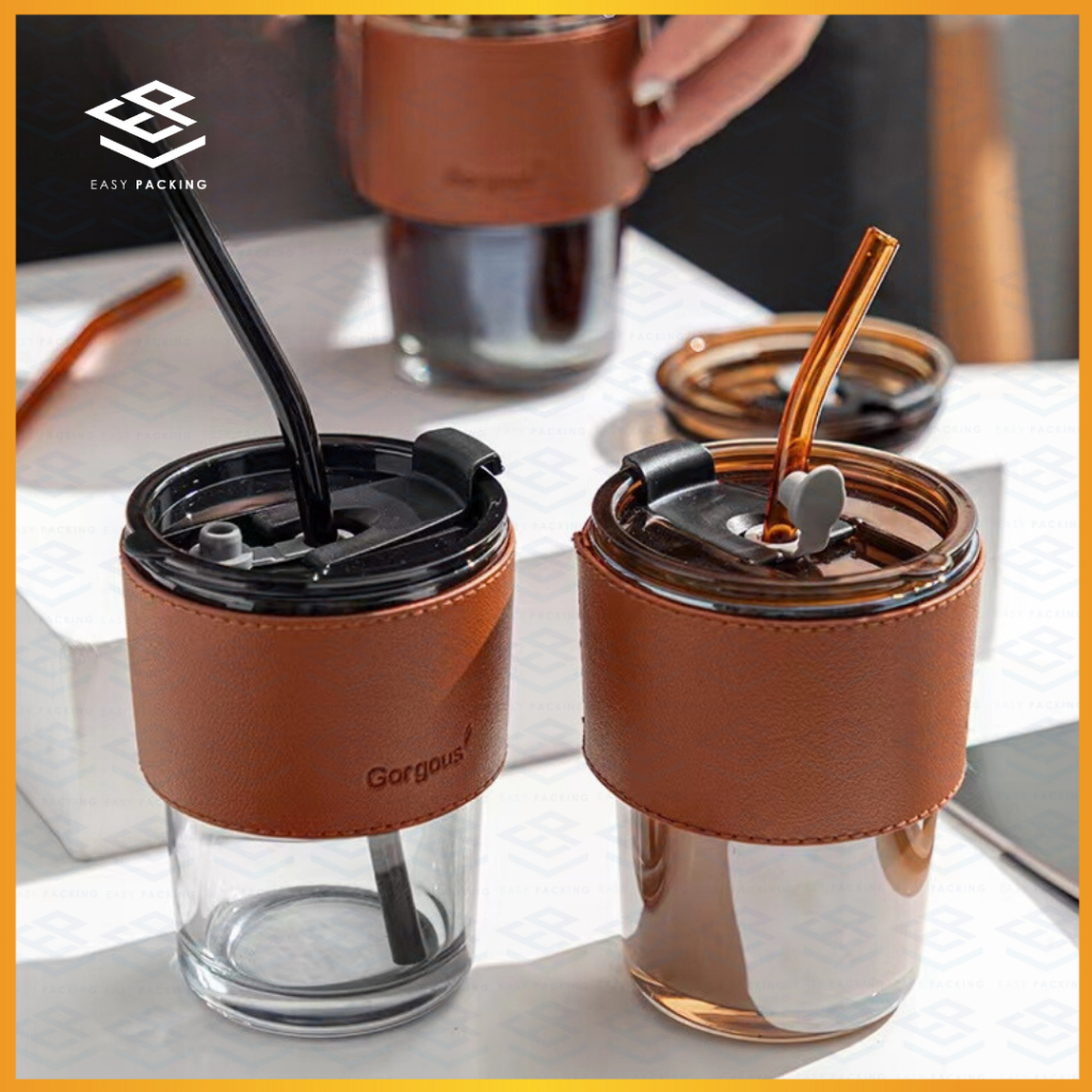 GLASS STRAW CUP WITH LID HEAT COLD RESISTANBOTTLE GLASS MUG TRANSPARENT ...