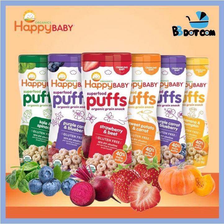 Happy Baby Organics Superfood Puffs Organic Gluten Free Baby Snack (60g ...