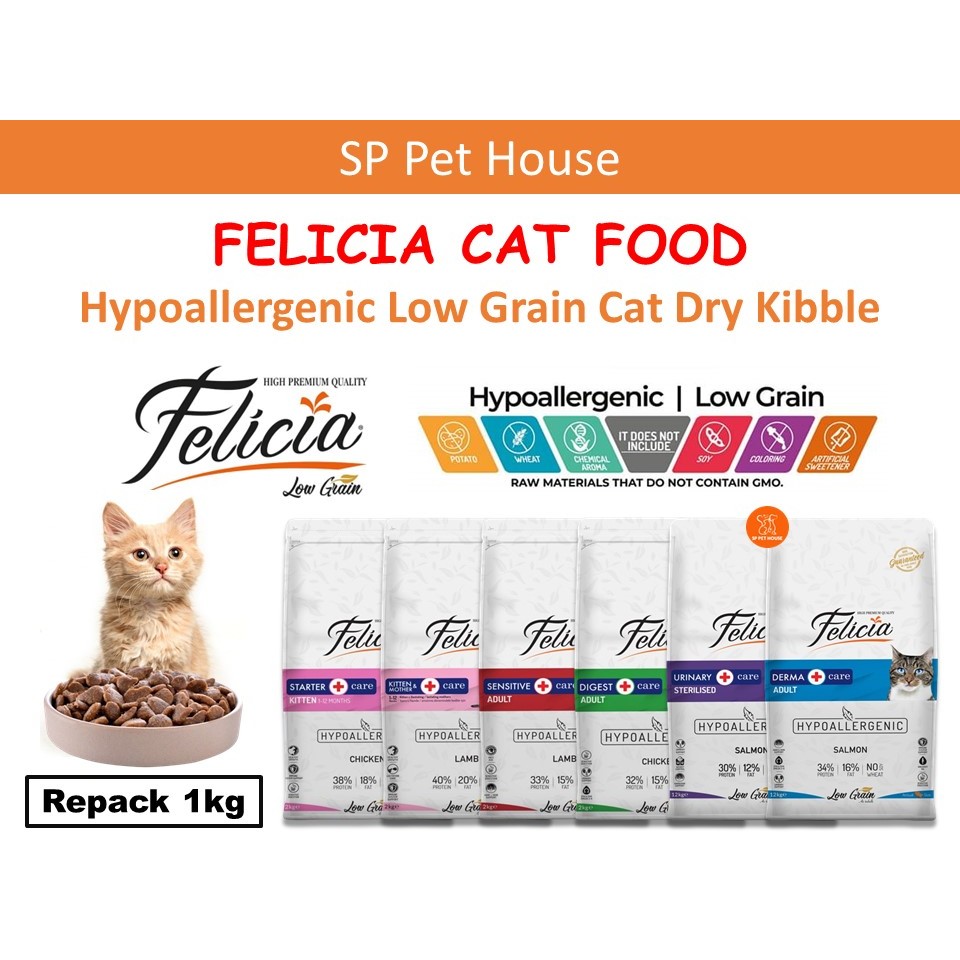 *REPACK 1KG* Felicia Hypoallergenic Super Premium Low Grain Cat Food ...